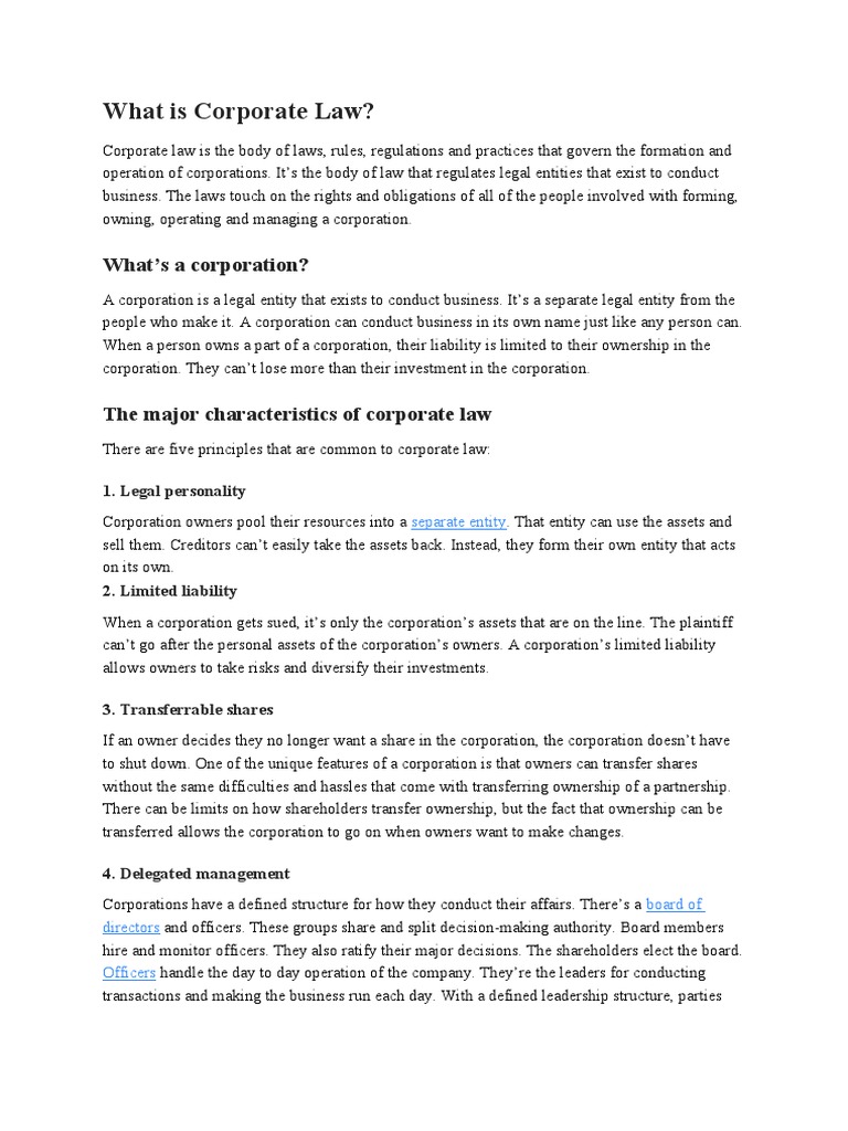 What Is Corporate Law?: What's A Corporation? | PDF | Corporations | Lawyer