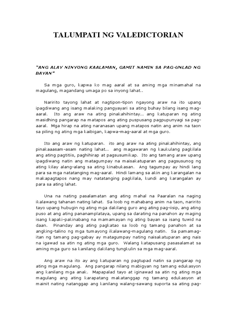 Talumpati NG Valedictorian | PDF