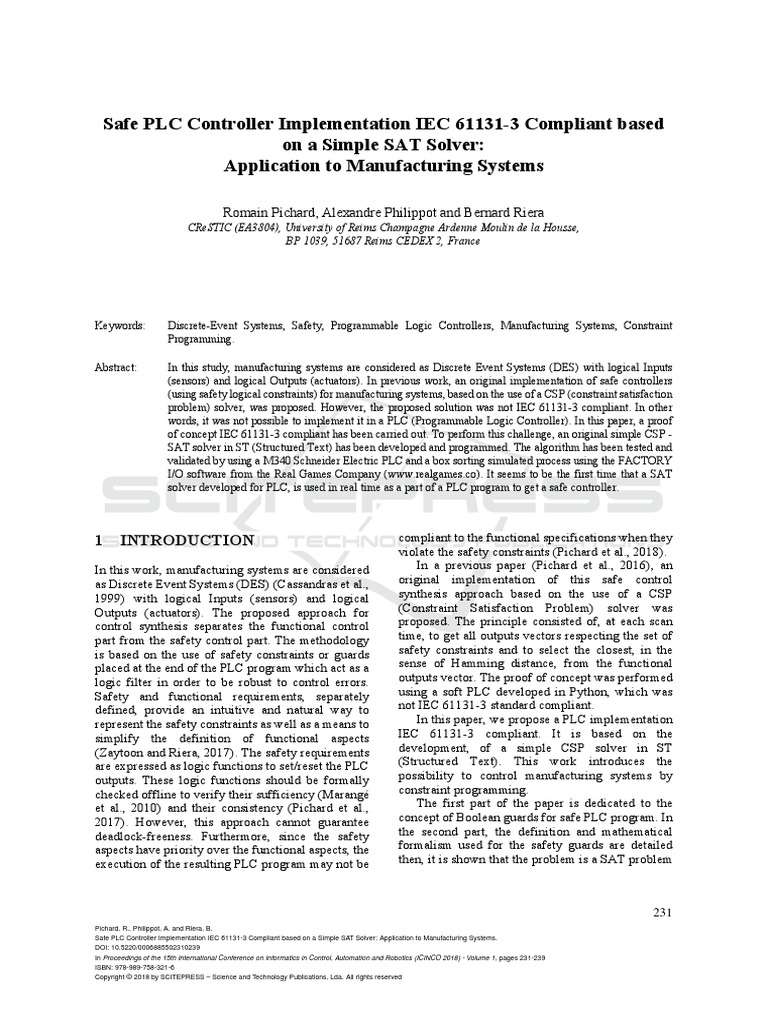 Safe PLC Controller Implementation IEC 61131-3 Compliant Based On A Simple SAT Solver ...