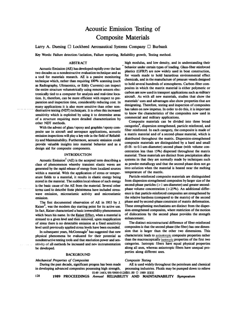 Acoustic Emission Testing of Composite Materials | PDF | Composite ...