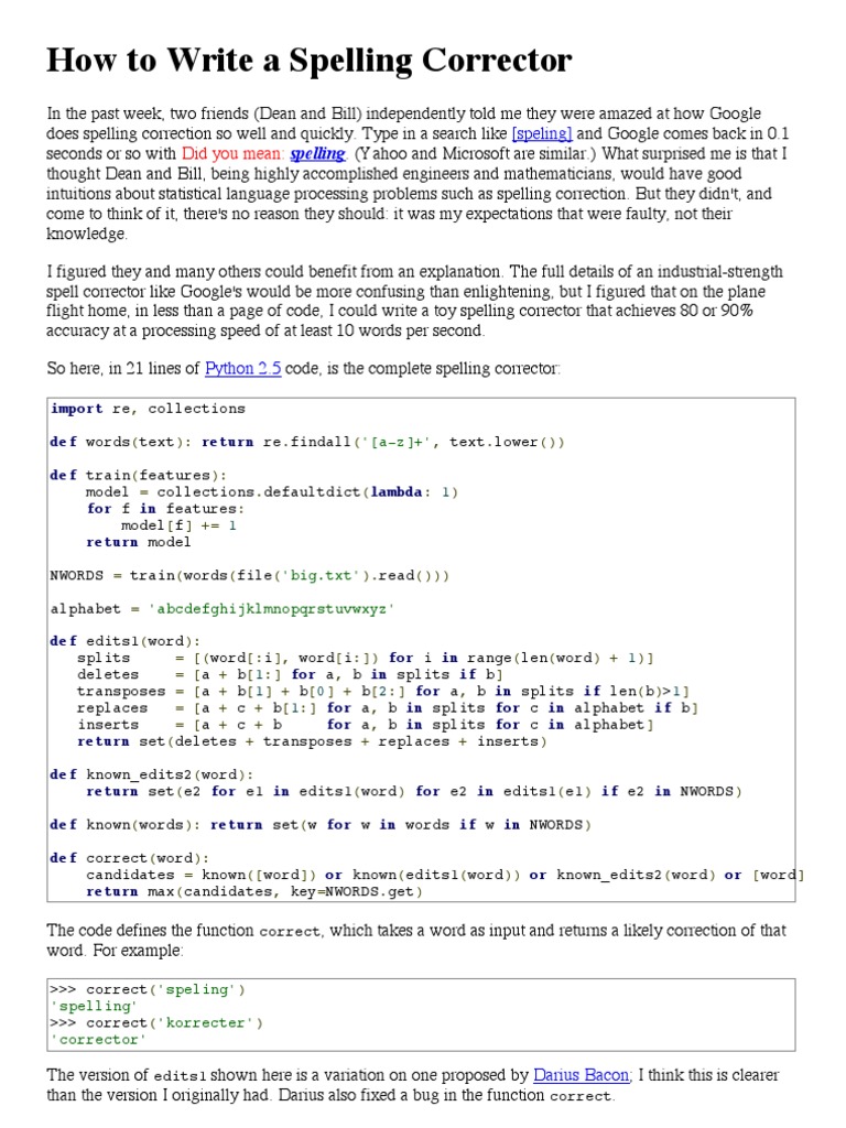 How To Write A Spelling Corrector | PDF | C (Programming Language ...