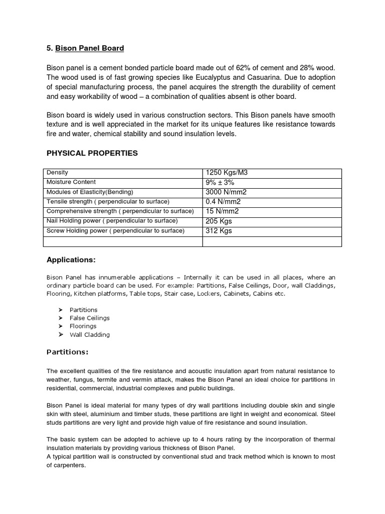 Bison Panel Board: Properties and Uses | PDF | Wall | Building Insulation