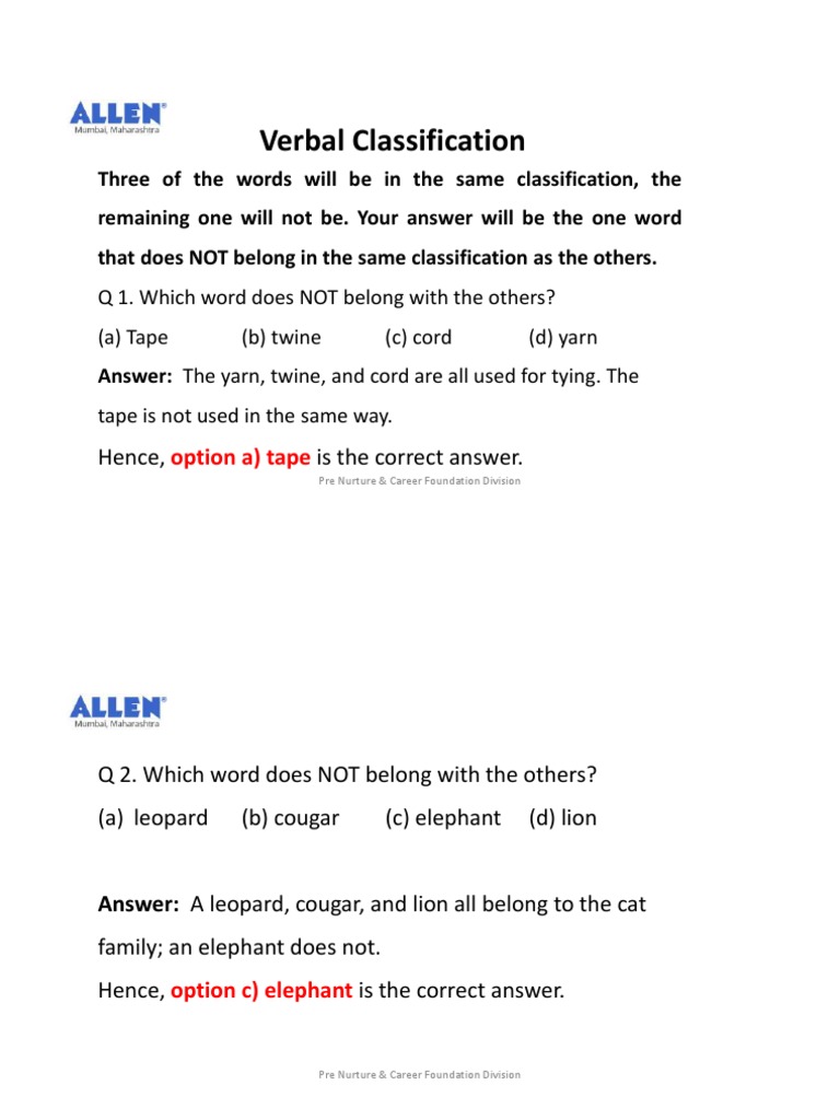 Verbal Classification: Option A) Tape | PDF