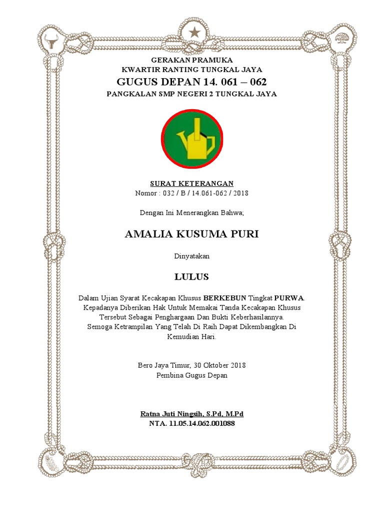 Contoh Sertifikat TKK | PDF