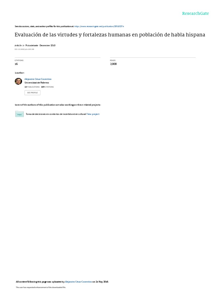 Evaluacion de Las Virtudes y Fortalezas Humanas en | PDF | Alfa de ...