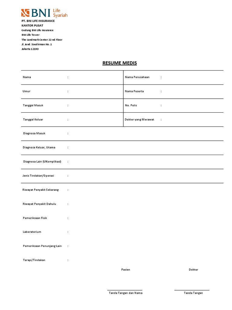 FORMULIR RAWAT JALAN & Reumbesment New BNI Life | PDF