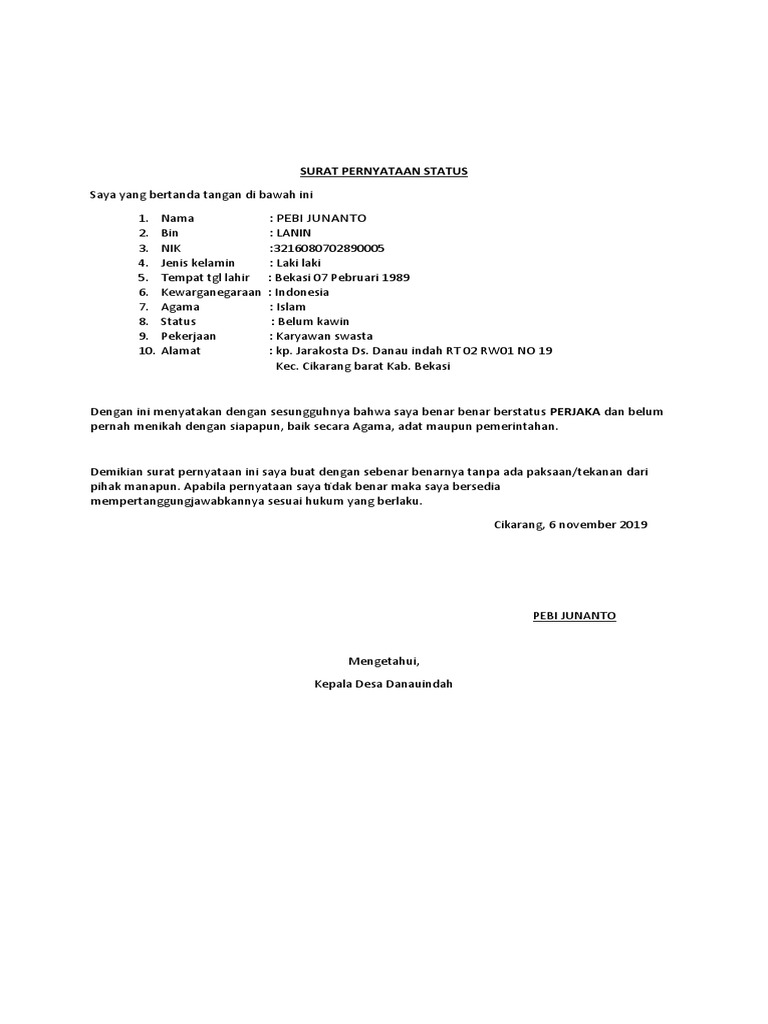 Surat Pernyataan Status | PDF