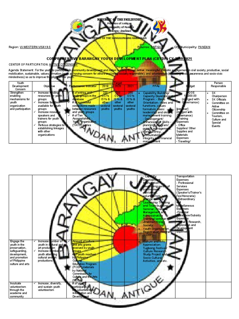 Comprehensive Barangay Youth Development Plan (Cbydp) Cy 2019-2021 ...