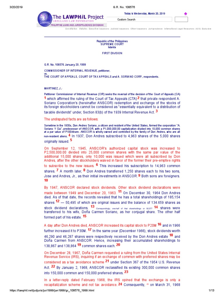 CIR v. Manning 65 SCRA 14 | PDF | Dividend | Taxes