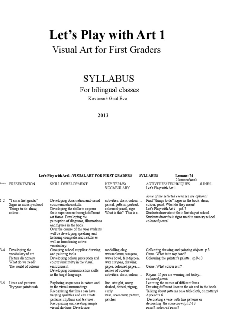 Let's Play With Art 1: Visual Art For First Graders Syllabus | PDF ...