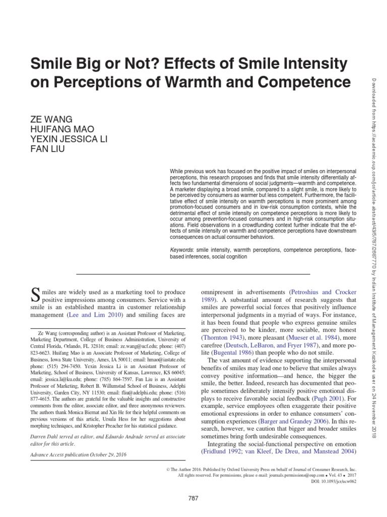 Smile Big or Not Effect of Smile Intensity On Perception of Warmth and ...