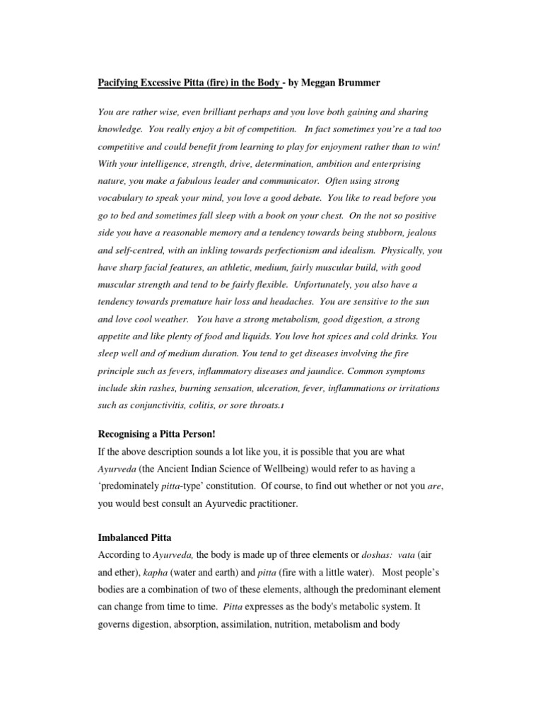 Microsoft Word - Pacifying Excessive Pitta in The Body | PDF | Ayurveda ...