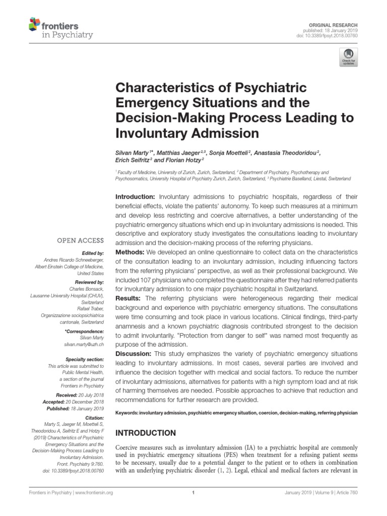 Characteristics of Psychiatric Emergency Situations and The Decision ...