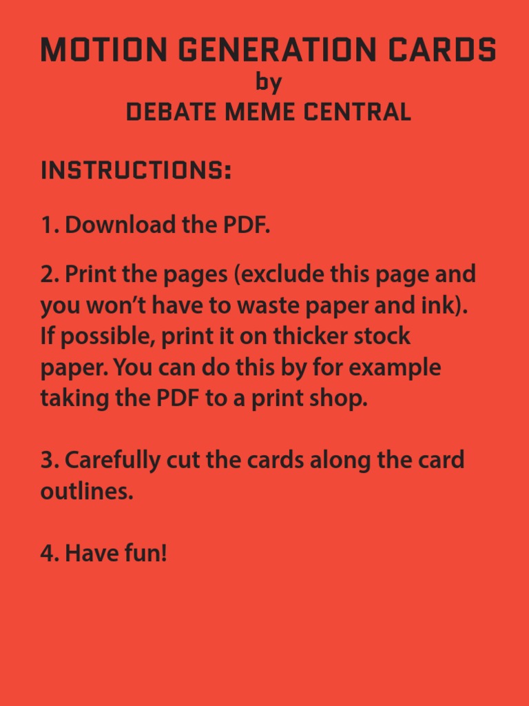 Debate Motion Generator Cards PDF | PDF
