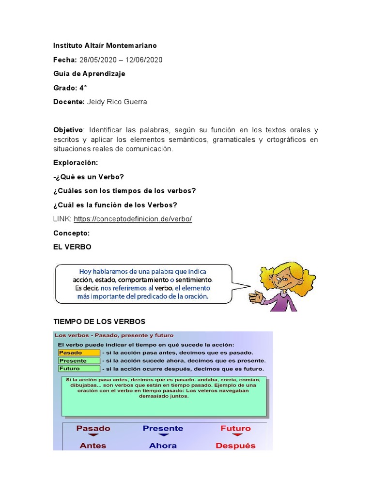 Guía de Verbos para 4° Grado | PDF | Verbo | Enseñando y aprendiendo
