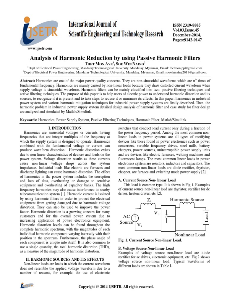Analysis of Harmonic Reduction by Using Passive Harmonic Filters | PDF ...