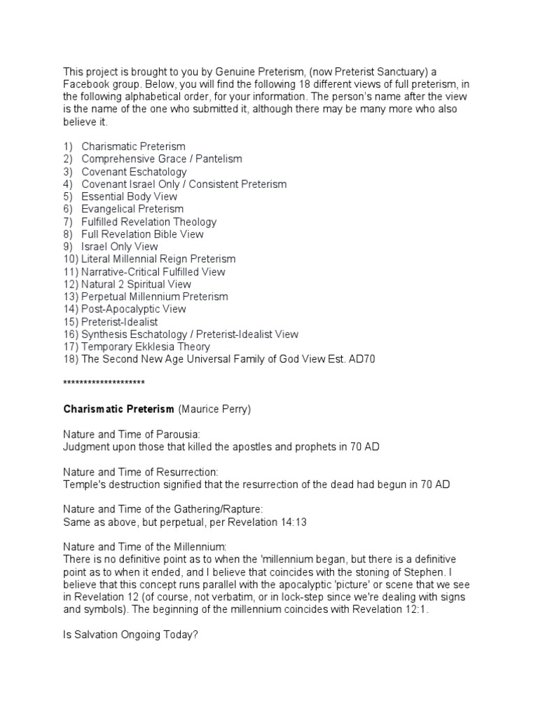Preterism Views Explained | PDF | New Covenant | Jesus