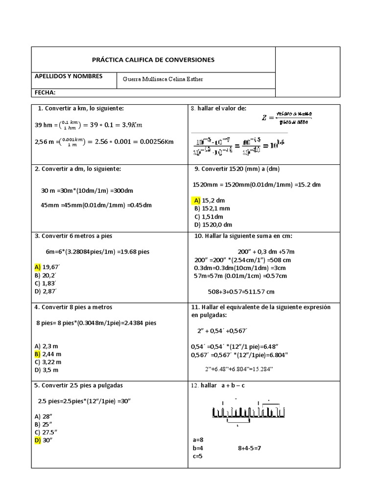 PRÁCTICA CALIFICA DE CONVERSIONES | PDF