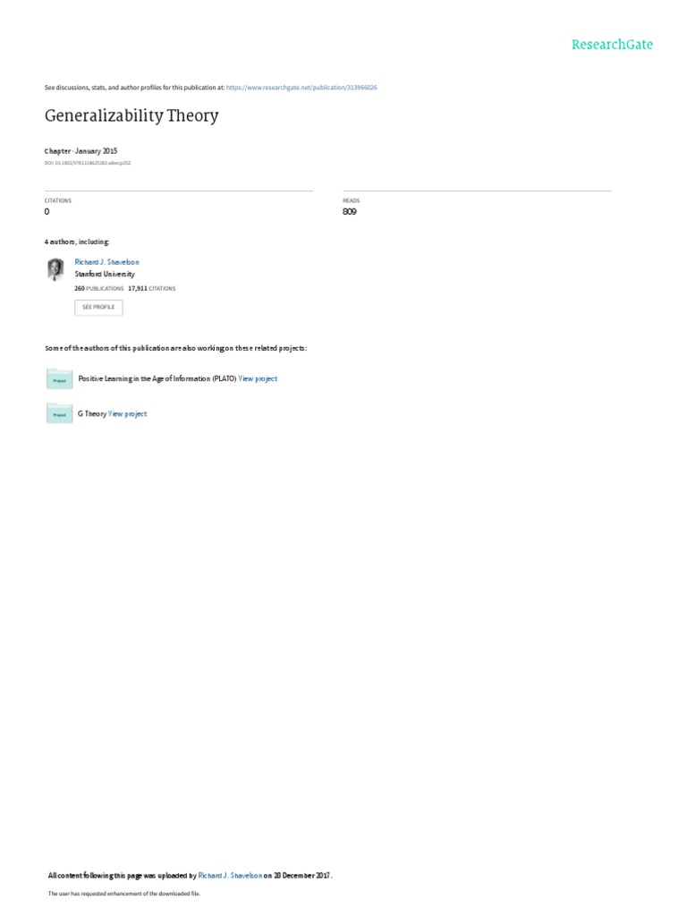 Generalizability Theory: January 2015 | PDF | Variance | Errors And ...