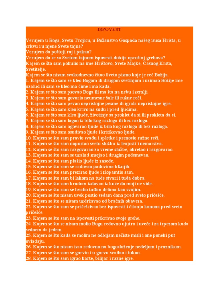 Podsetnik Za Ispovest | PDF