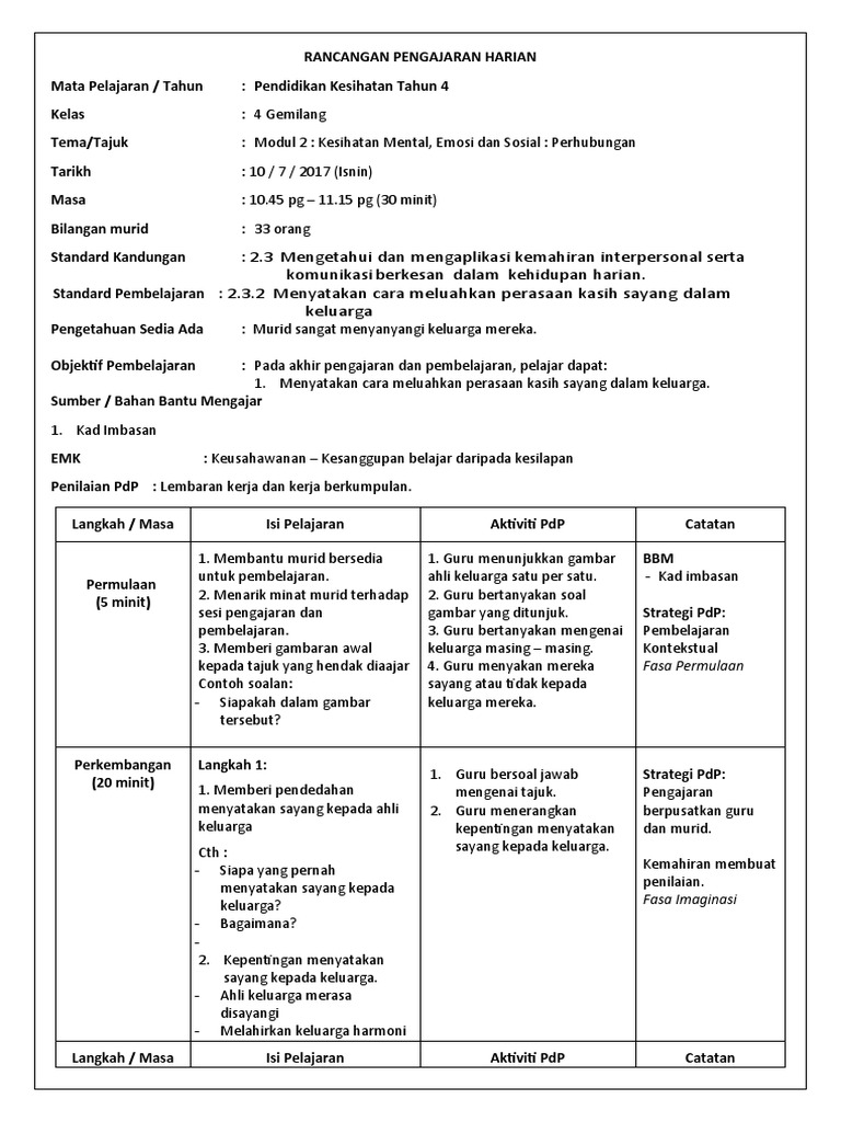 RPH th4 Meluahkan Kasih Sayang Keluarga Isnin (m2) | PDF