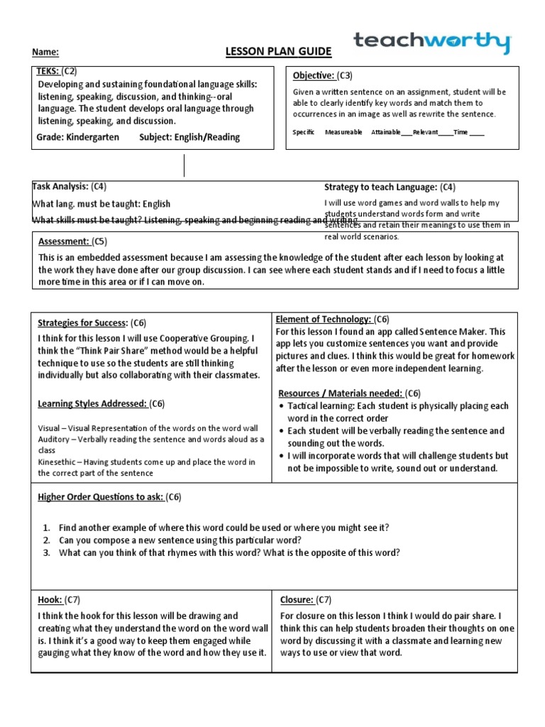 Lesson Plan Guide LPG Word | PDF | Learning Styles | Lesson Plan