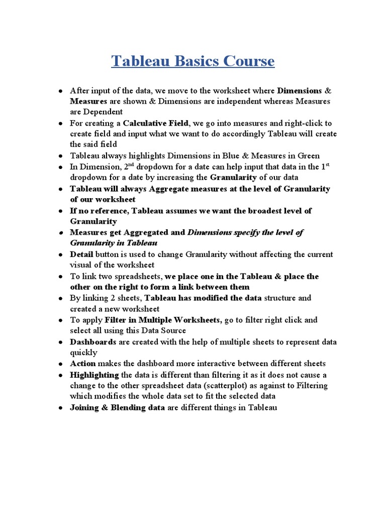 Tableau Basics: Key Features Guide | PDF | Spreadsheet | Table (Database)