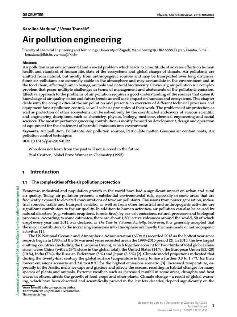 Air Pollution Engineering | PDF | Air Pollution | Atmosphere Of Earth