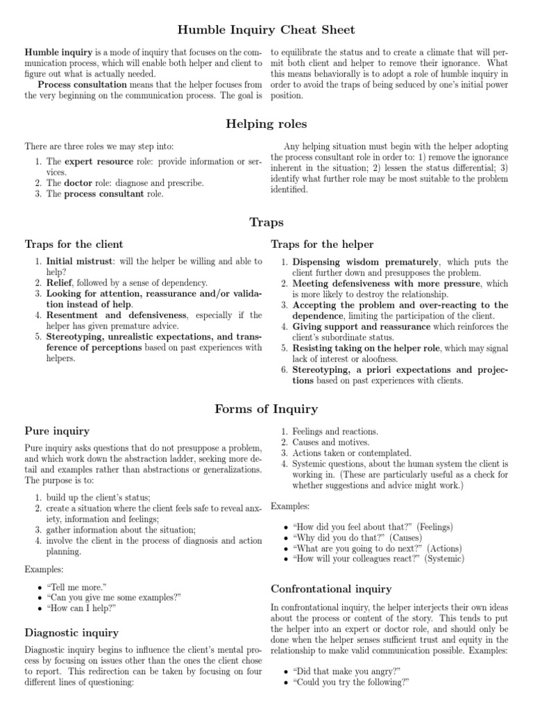 Humble Inquiry Cheat Sheet | PDF | Inquiry | Feeling