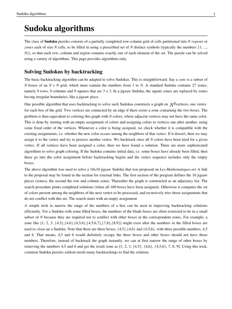 Sudoku Algorithms Pdf Algorithms And Data Structures Mathematical Logic 9749