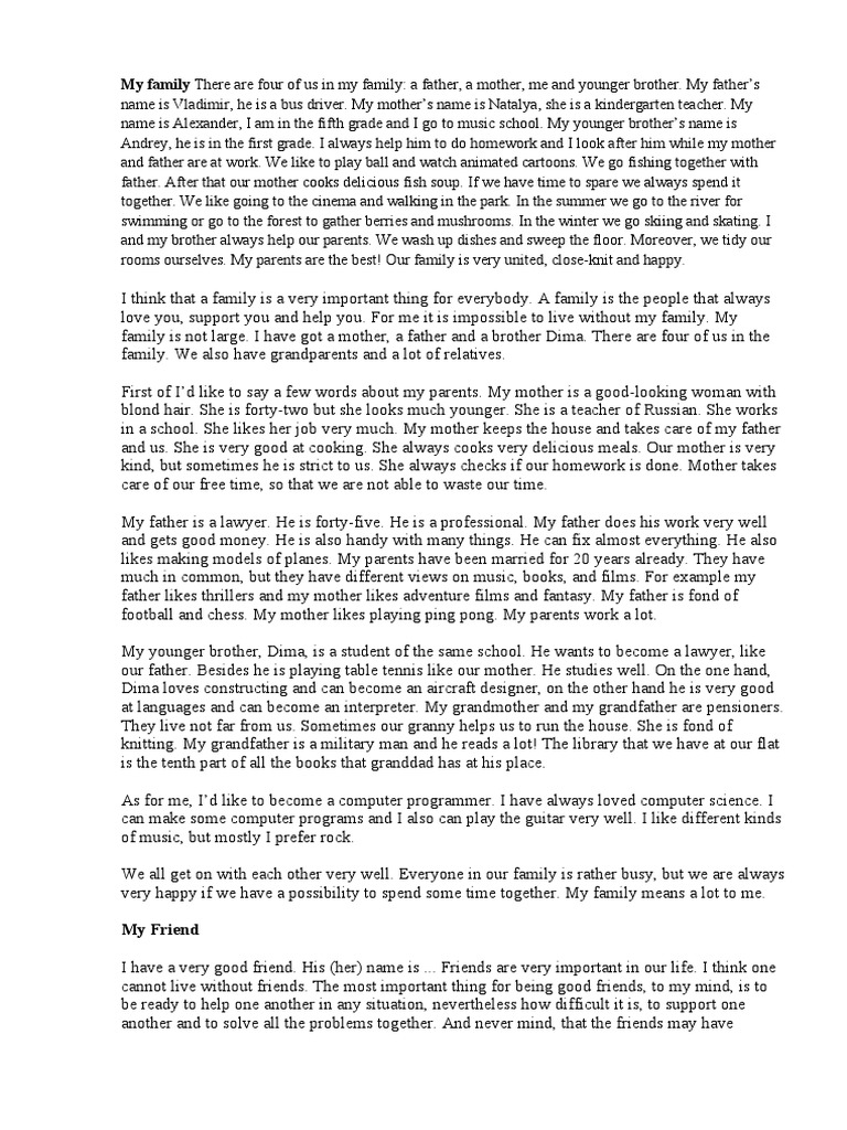 A Close-Knit Family: Describing My Family, Friends, Home, and Favorite ...