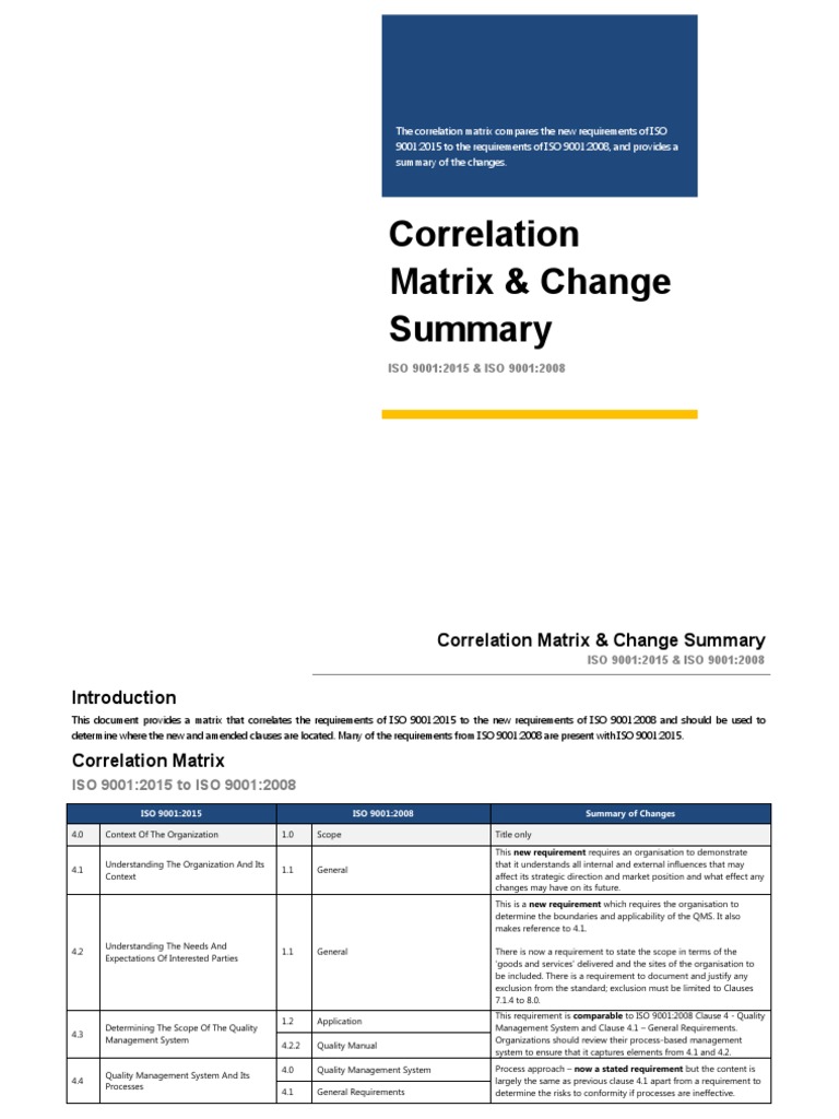 ISO 9001-2015 V 2008 Correlation Matrix | PDF | Iso 9000 | Quality ...