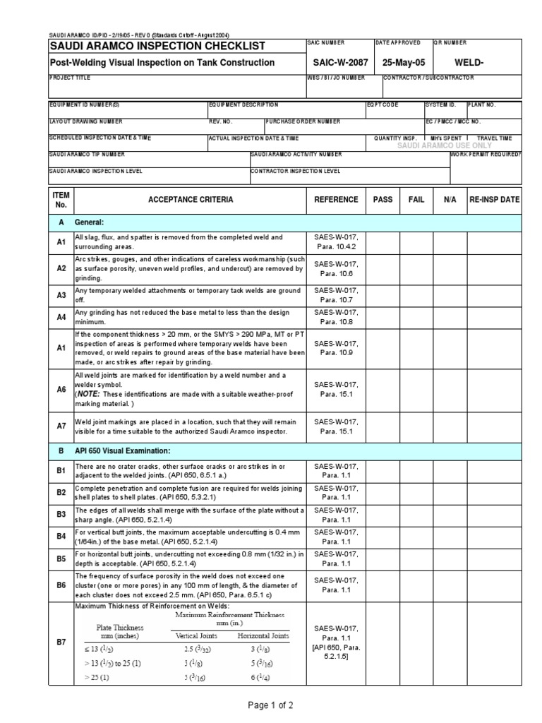 SAIC-W-2087 Post-Welding Visual Inspection PDF | PDF | Welding ...