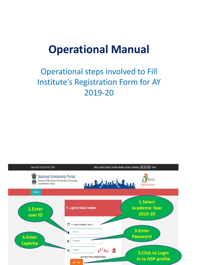 Operational Manual: Operational Steps Involved To Fill Institute's Registration Form For AY 2019 ...