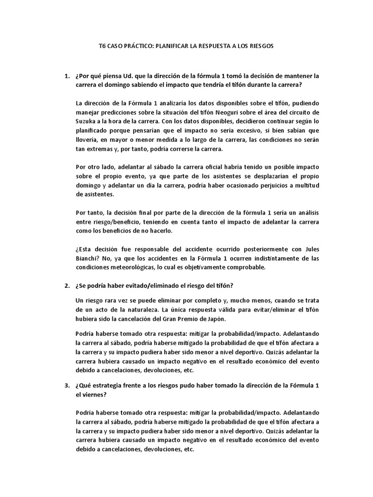 T6 - Caso Práctico - Solución | PDF | Formula Uno | Ciclones tropicales
