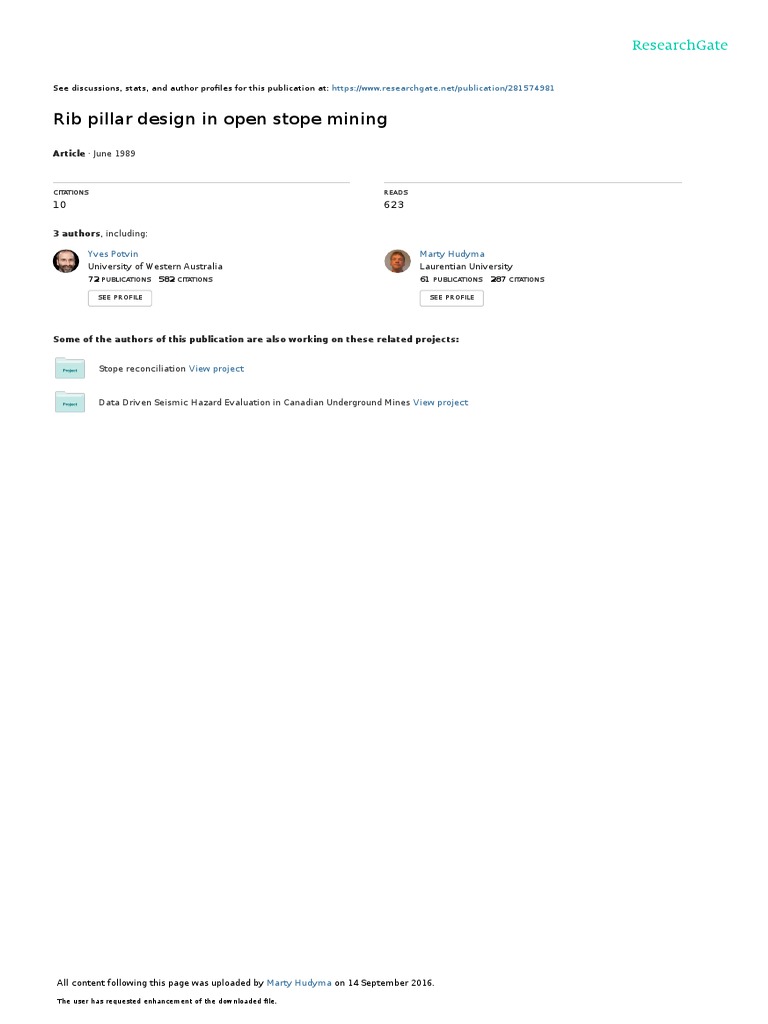 Rib Pillar Design in Open Stope Mining | PDF | Strength Of Materials ...