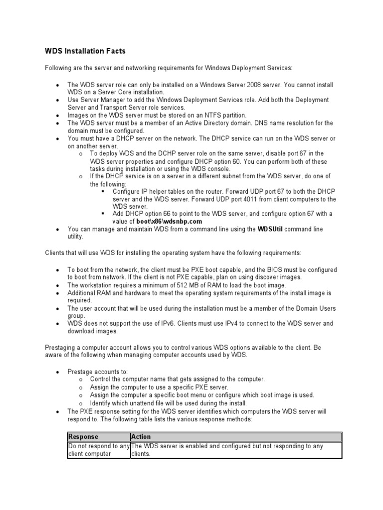 WDS Installation Facts | PDF | Active Directory | Server (Computing)