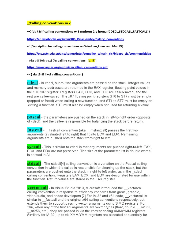 Calling Conventions in C | PDF | Software Development | Computer Programming
