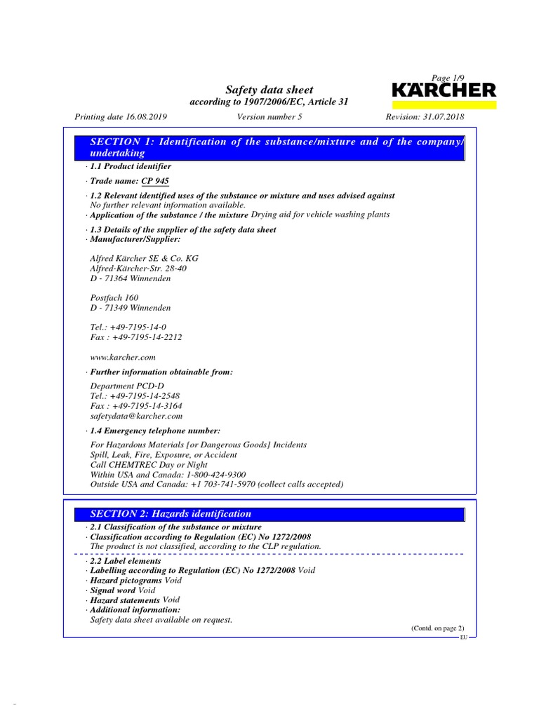 Safety Data Sheet for CP 945 | PDF | Dangerous Goods | Toxicity