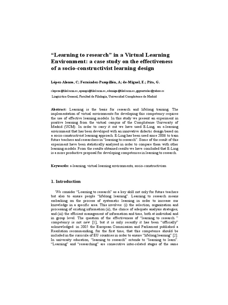 Socio-Constructivist Learning in VLEs | PDF | Constructivism ...