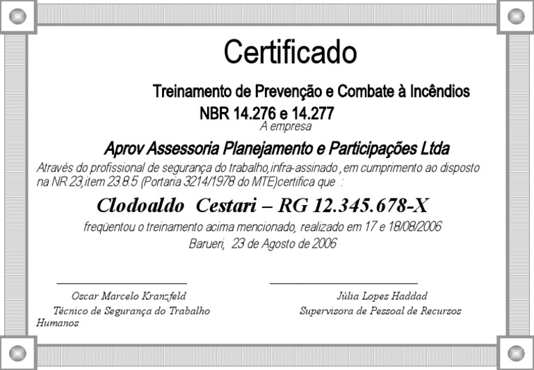 Certificado-Brigada Incêndio | PDF