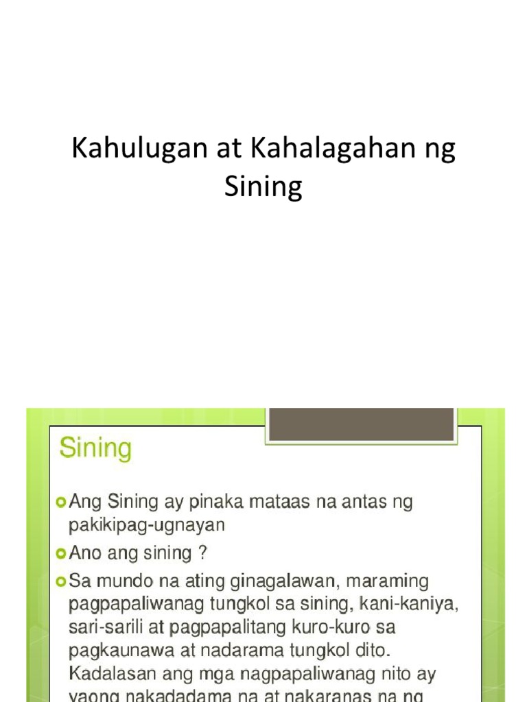 Kahulugan at Kahalagahan NG Sining | PDF