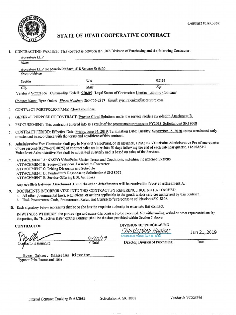 AR3086 Accenture Master Agreement Executed PDF | PDF | Indemnity | Liability Insurance