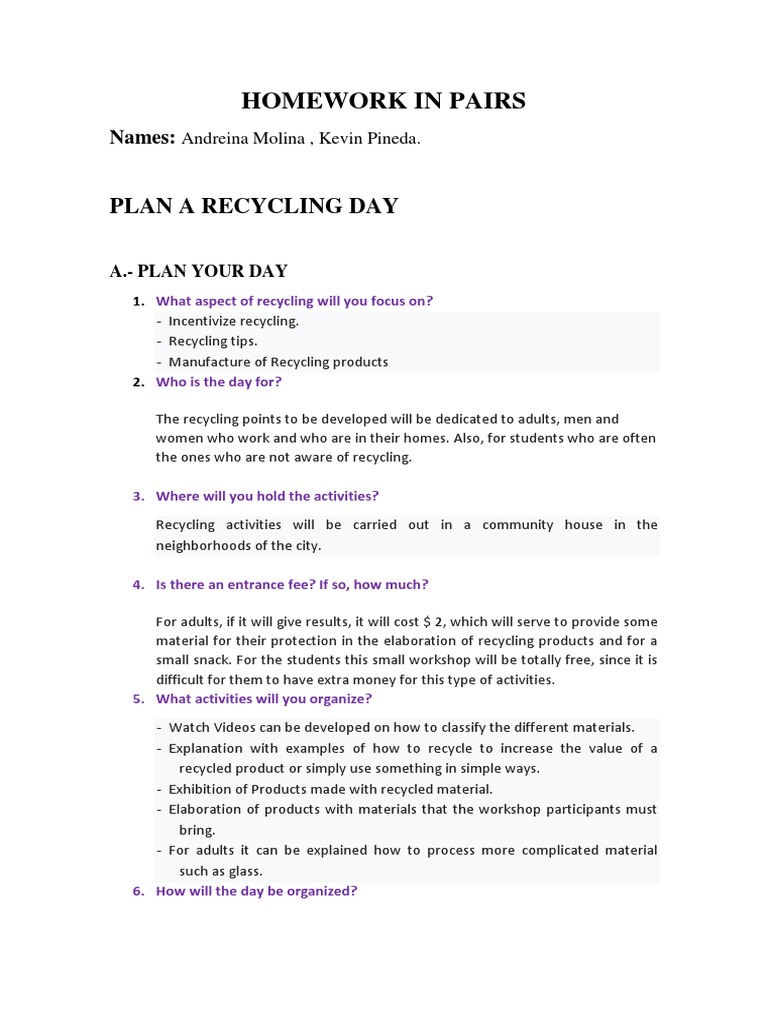 HOMEWORK IN PAIRS Recycling | PDF