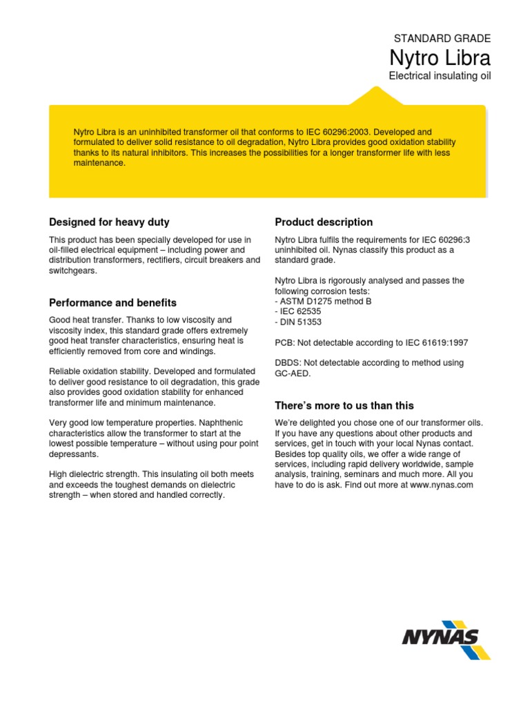 Nytro Libra Transformer Oil Overview | PDF | Transformer | Materials
