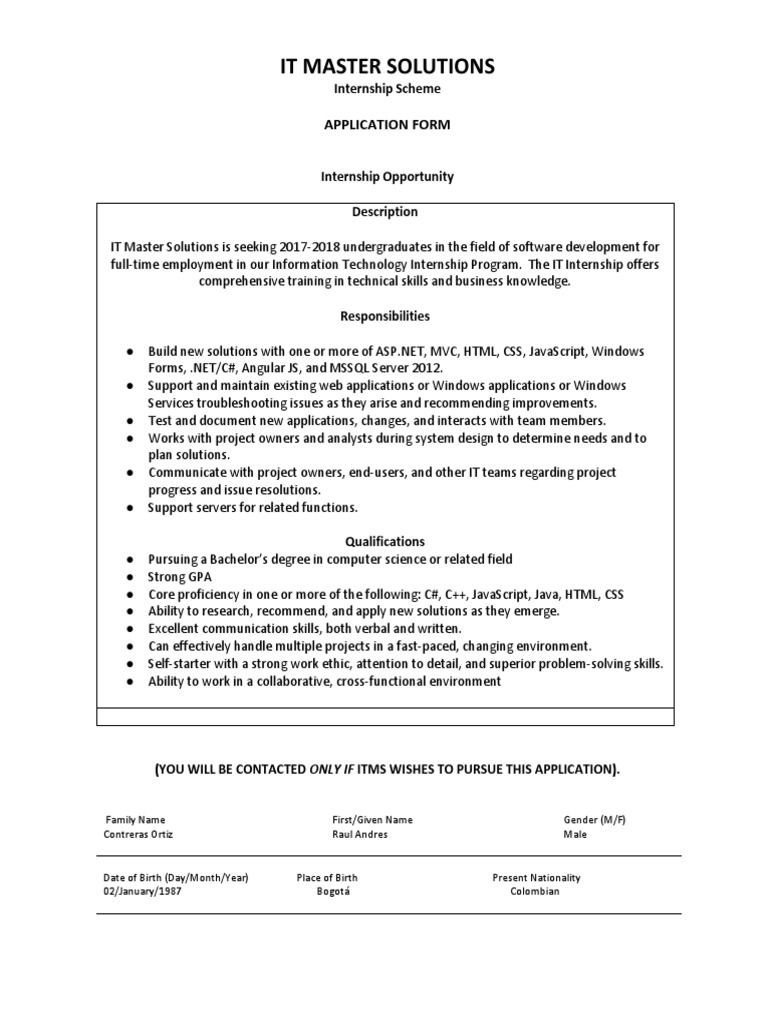 Formato-Internship Application Form PDF | PDF | Application Software | Java Script