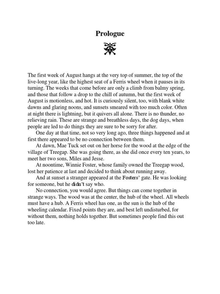 (Tuck Everlasting) Prologue, Chapter 1 - 3 | PDF | Nature