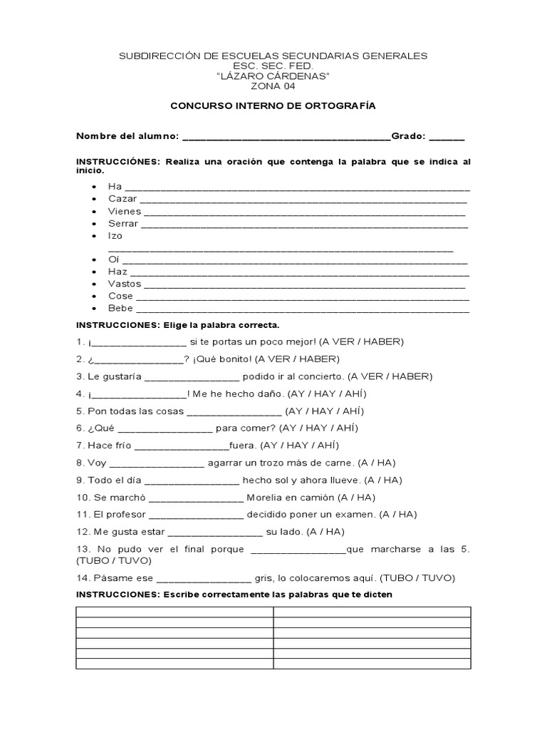 Examen Ortografía 3 | PDF