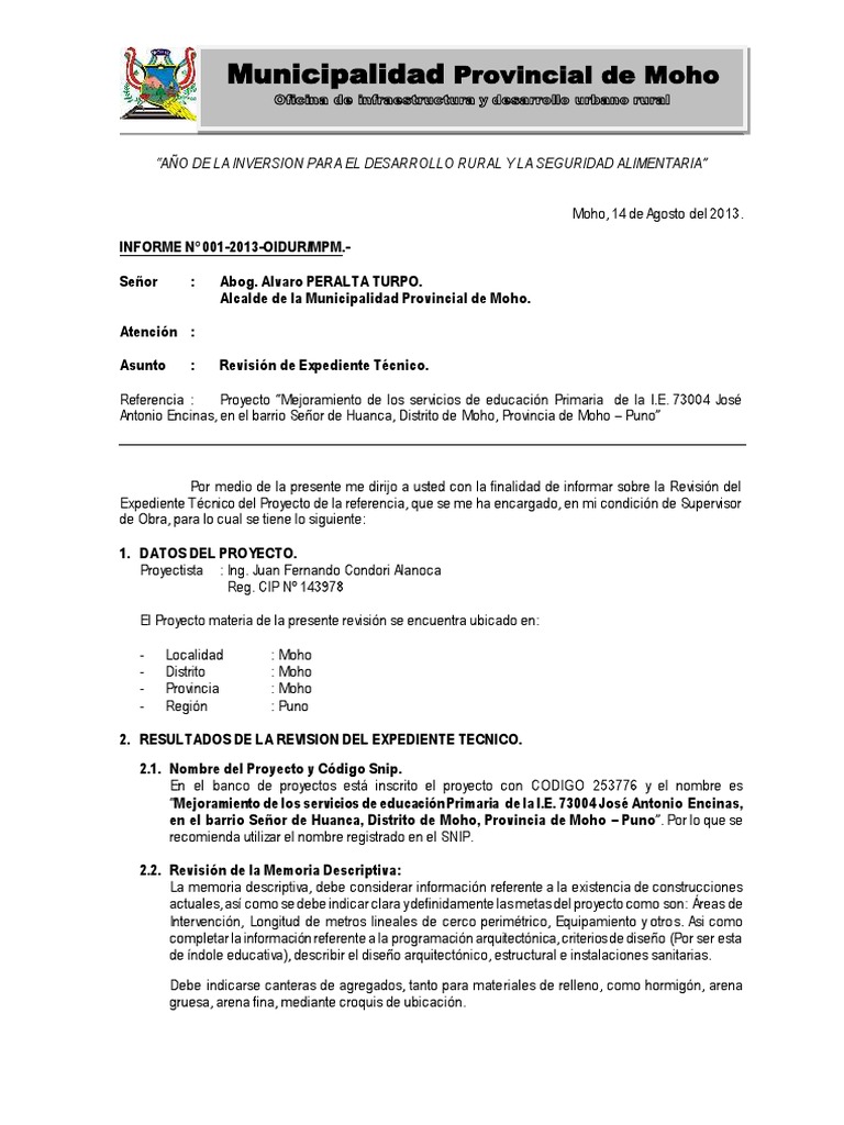 Informe Revisionde Expediente Tecnico 02 | PDF | Presupuesto | Naturaleza