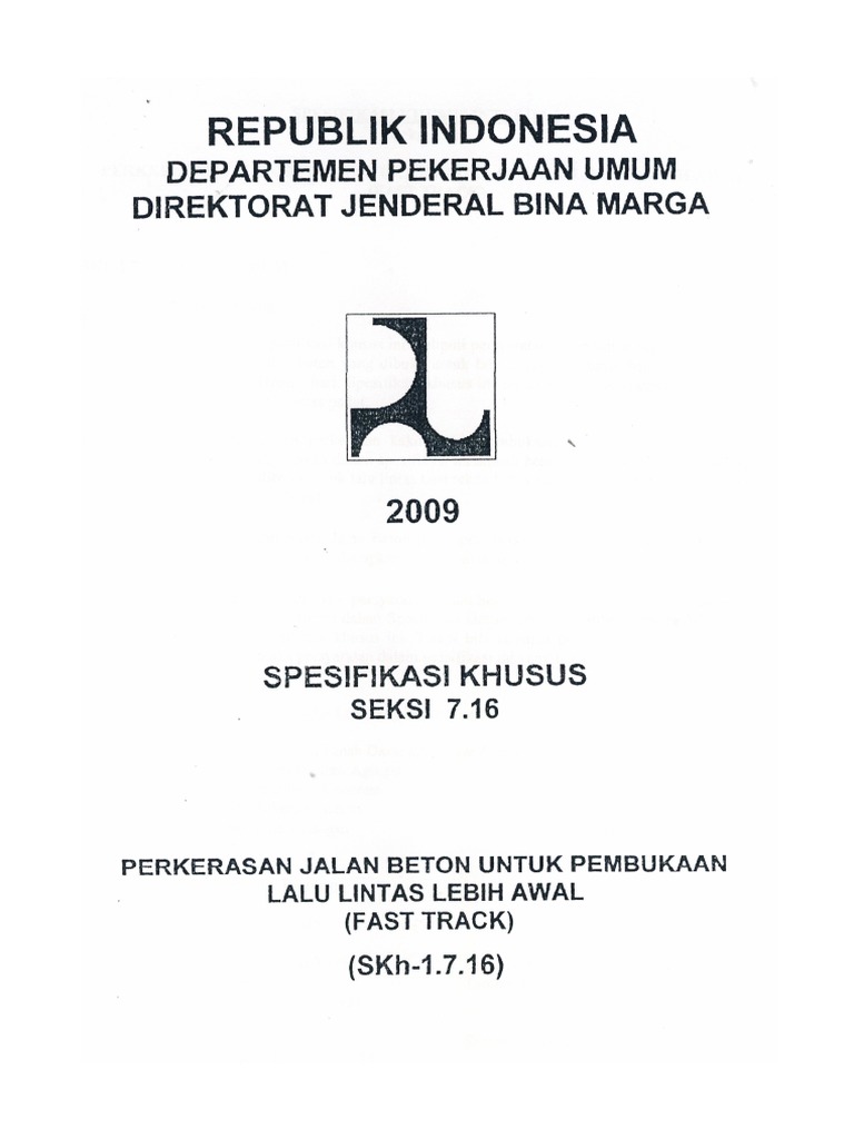 Skh-1.7.16 Perkerasan Beton Fast Track | PDF